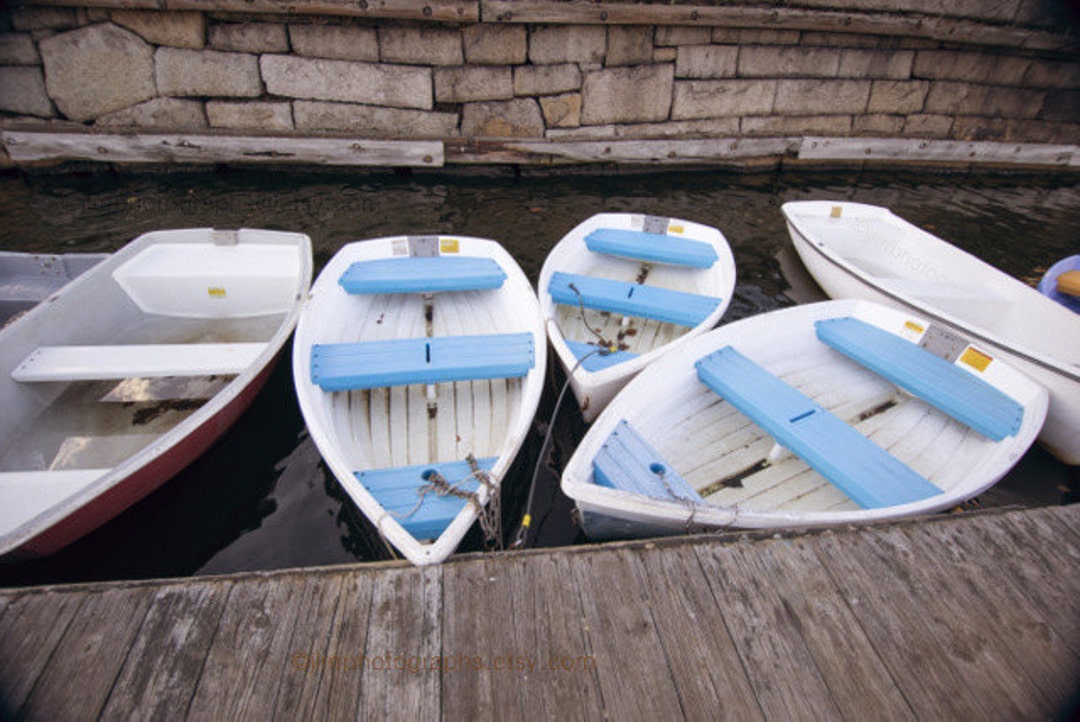 Lake House Boat Decor, Row Boat Prints, Blue White Coastal Cottage ...