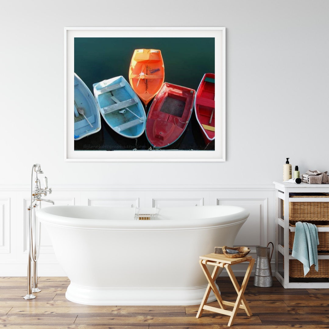 Nautical Wall Boats Decor, Coastal Art Pictures, Horizontal Rowboat ...