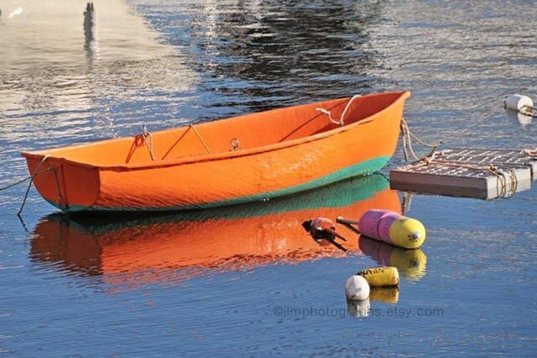 Orange Rowboat Art Print: Nautical Lake House Decor - Etsy