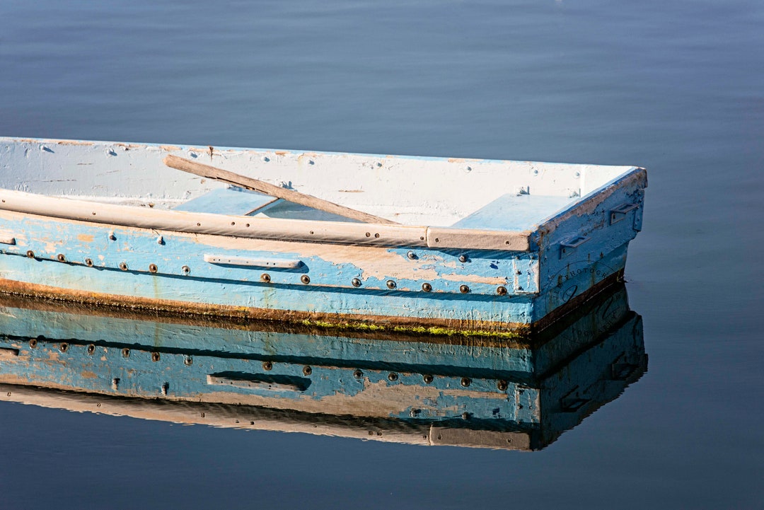Rustic Wooden Rowboat, Light Blue Skiff, Coastal Farmhouse Wall Art ...