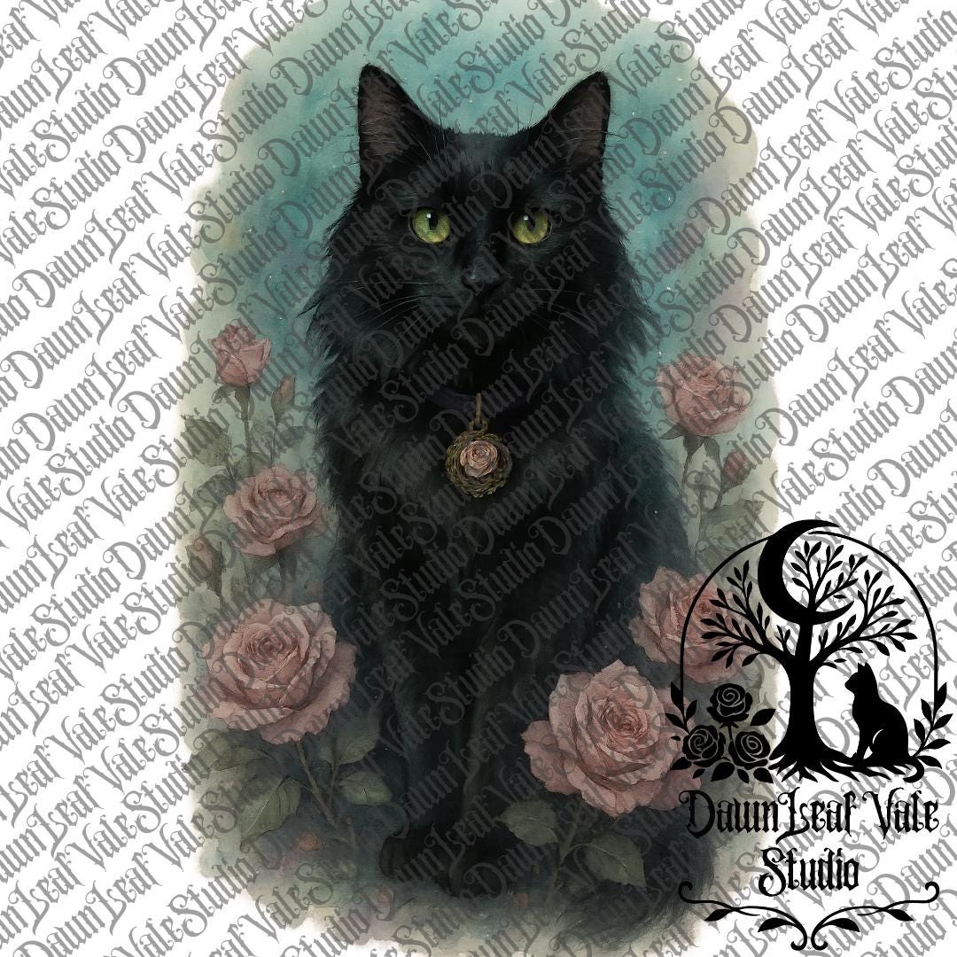Midnight Bloom — Gothic Black Cat Among Roses | Fantasy Fairytale Cat ...