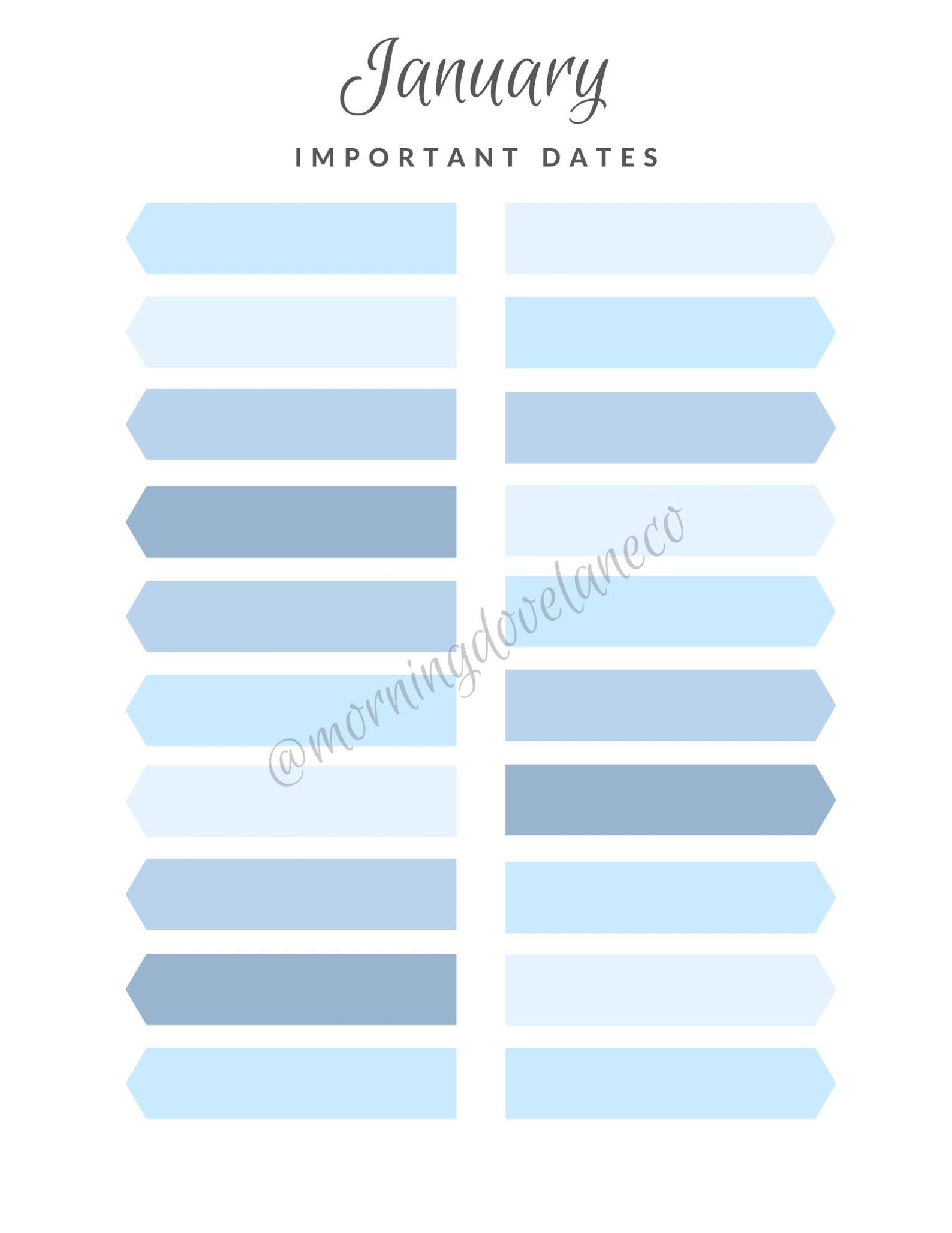 Editable Important Dates Tracker Printable | 12-month Birthday ...