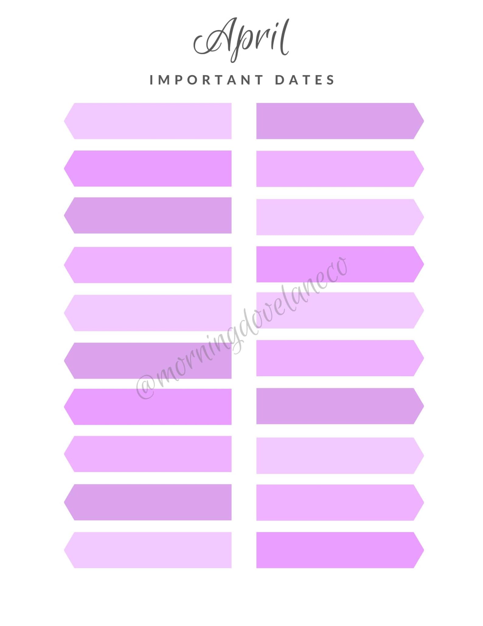 Editable Important Dates Tracker Printable | 12-month Birthday ...