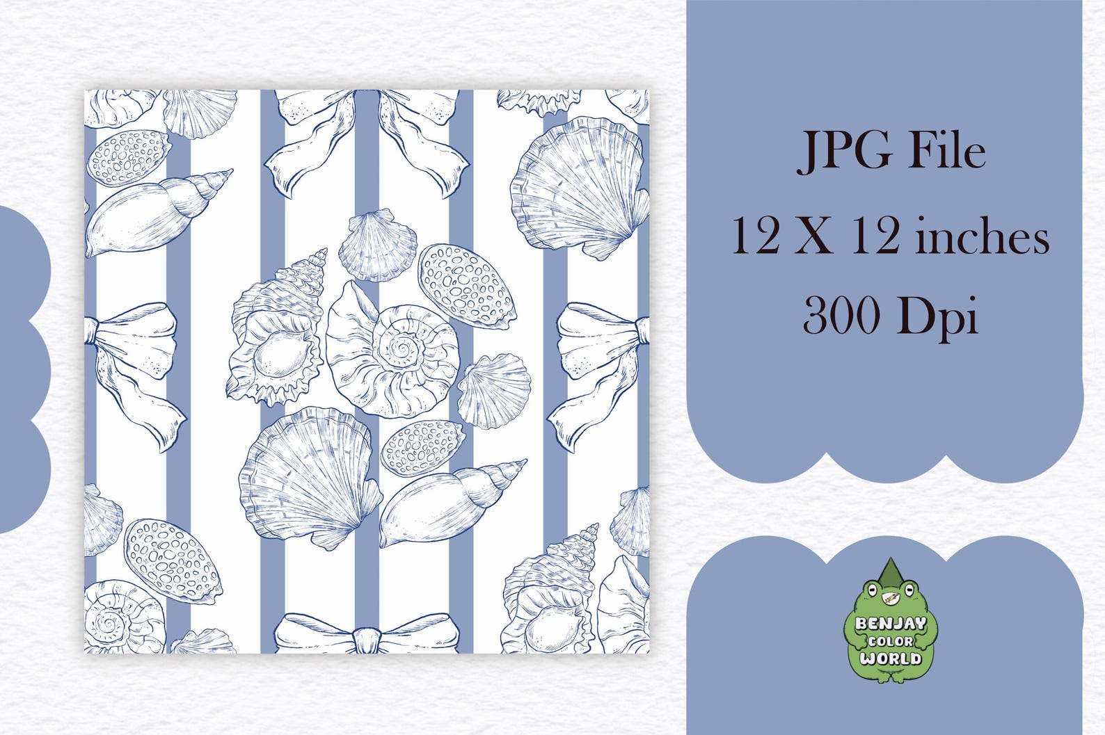 Blue Seashells Stripes Seamless Pattern File, Beachy Seamless Pattern ...