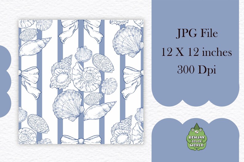 Blue Seashells Stripes Seamless Pattern File, Beachy Seamless Pattern ...