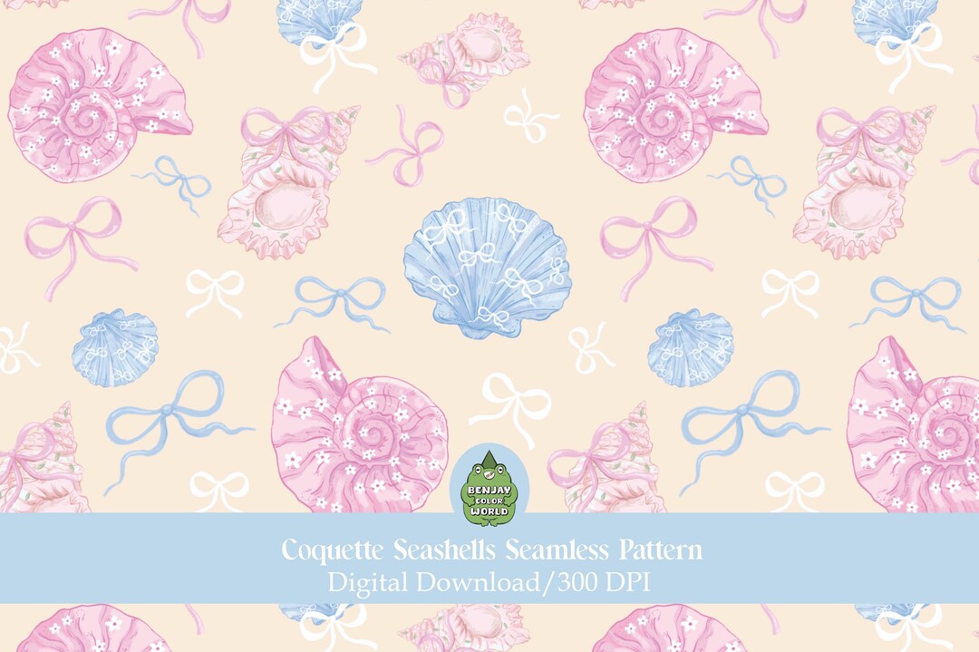 Coquette Seashells Seamless Pattern File, Beachy Seamless Pattern ...