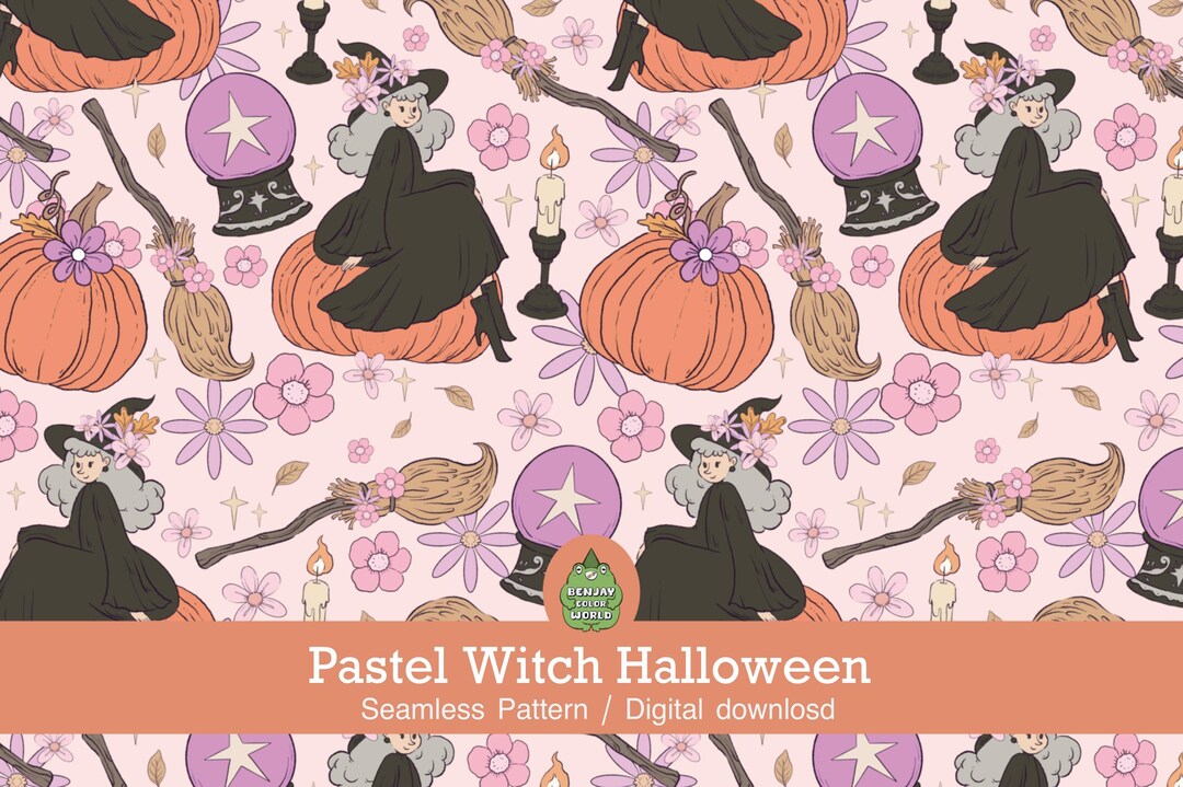 Pastel Witch Halloween Seamless Pattern, Seamless Pattern, Halloween ...