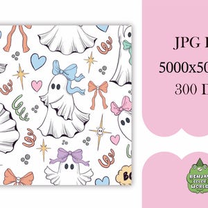 Pastel Cute Ghost Hallooween Seamless Pattern, Seamless Pattern ...