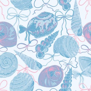 Pastel Seashell Bow Seamless Pattern: Coastal Digital Paper (PNG, JPG ...