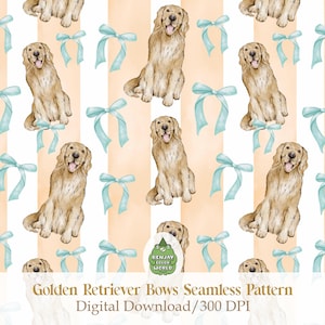 Watercolor Golden Retriever Bows Seamless Pattern File, Dog Seamless ...