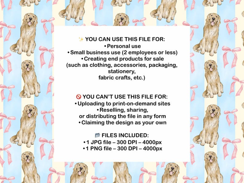 Golden Retriever Pink Bow Pattern, Dog Ribbon Stripes, Pastel Puppy ...