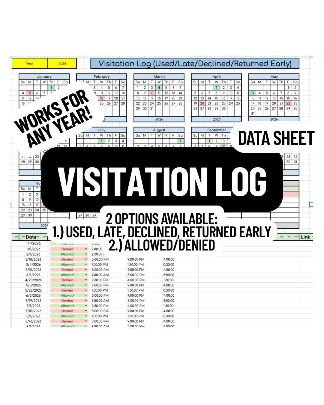 Visitation Log Data Sheet- Works for Any Year! - Etsy