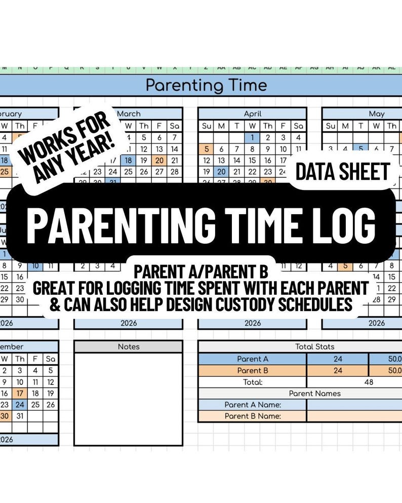 Parenting Time Log Data Sheet- Works for Any Year! - Etsy