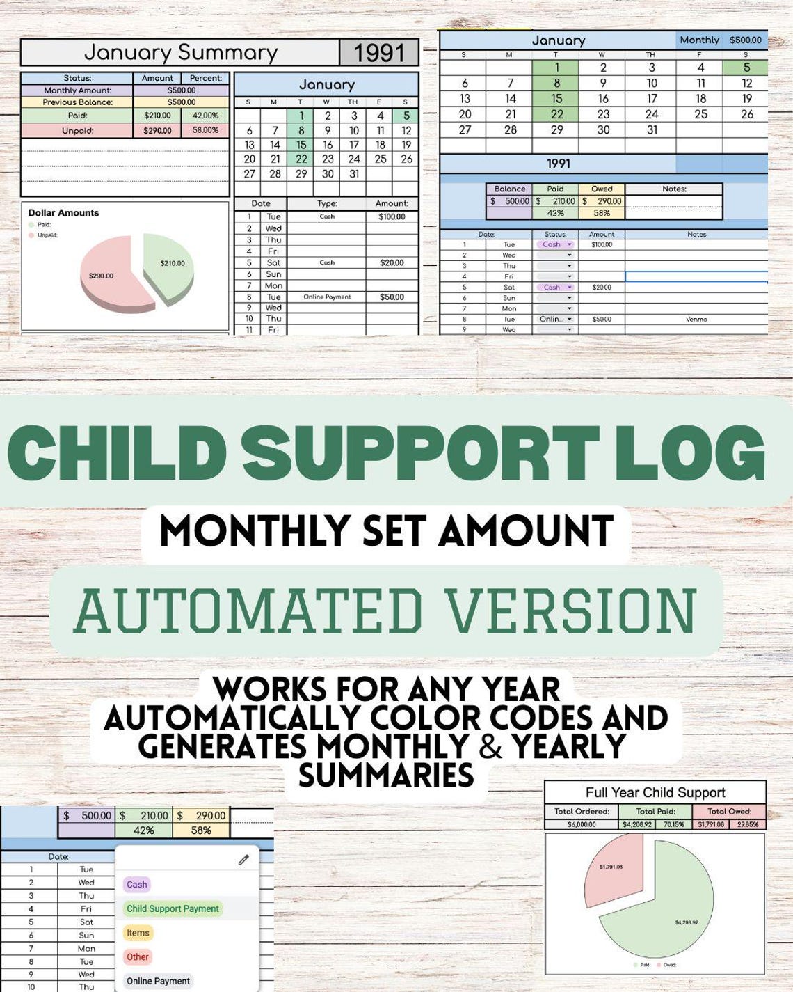 AUTOMATED Child Support Log With Monthly/yearly Summary Sheets - Etsy