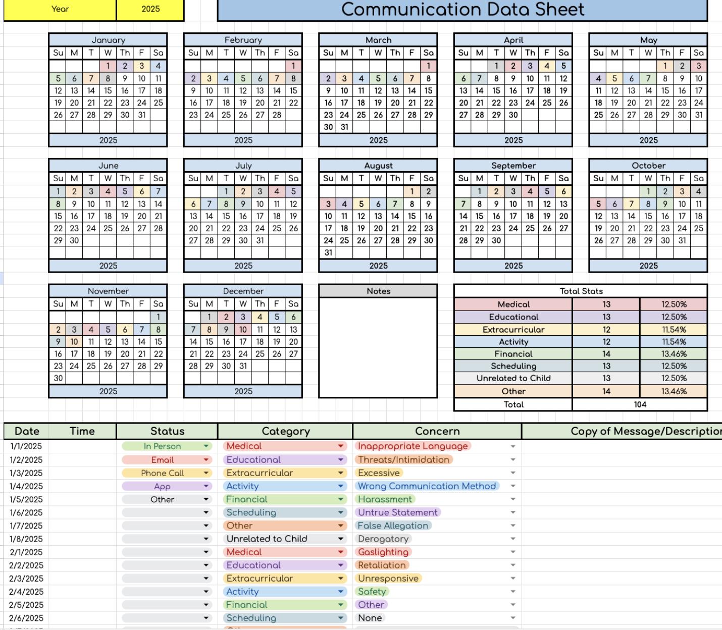 Communication Log Data Sheet- Works for Any Year! - Etsy