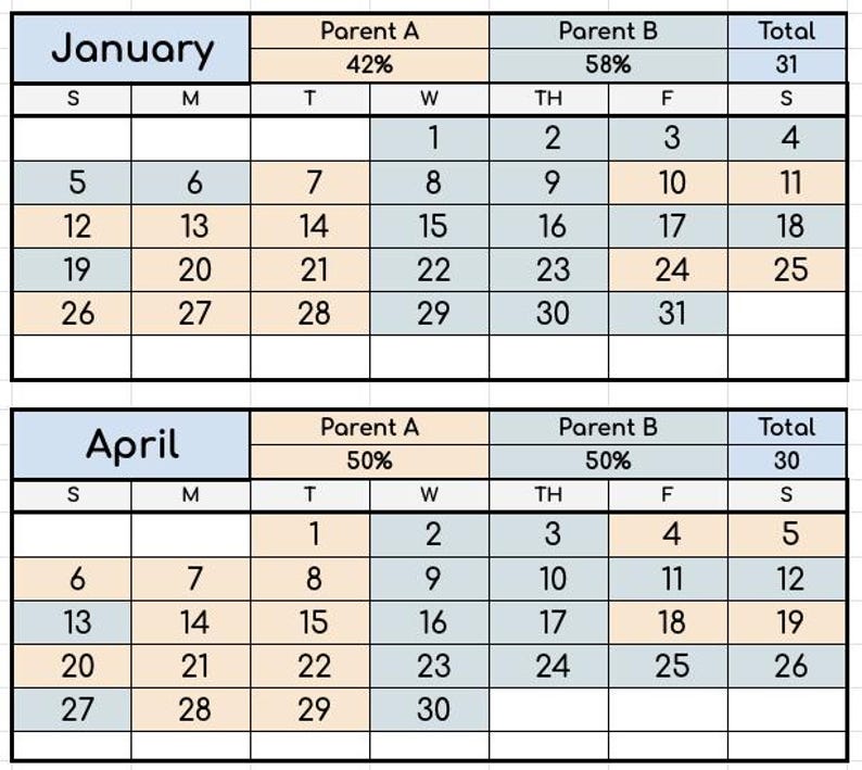 Parenting Time & Custody Tracker – Parent A Vs Parent B - Etsy
