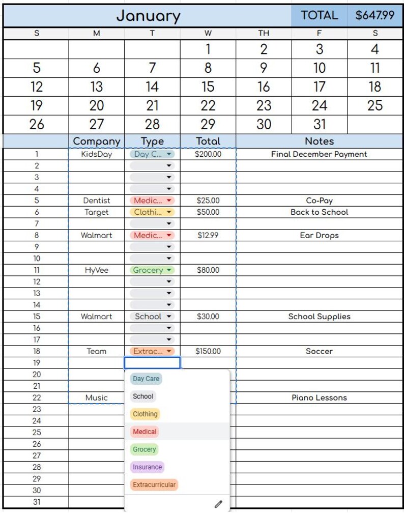 BYOB: Child Expenses Log 2025 - Etsy