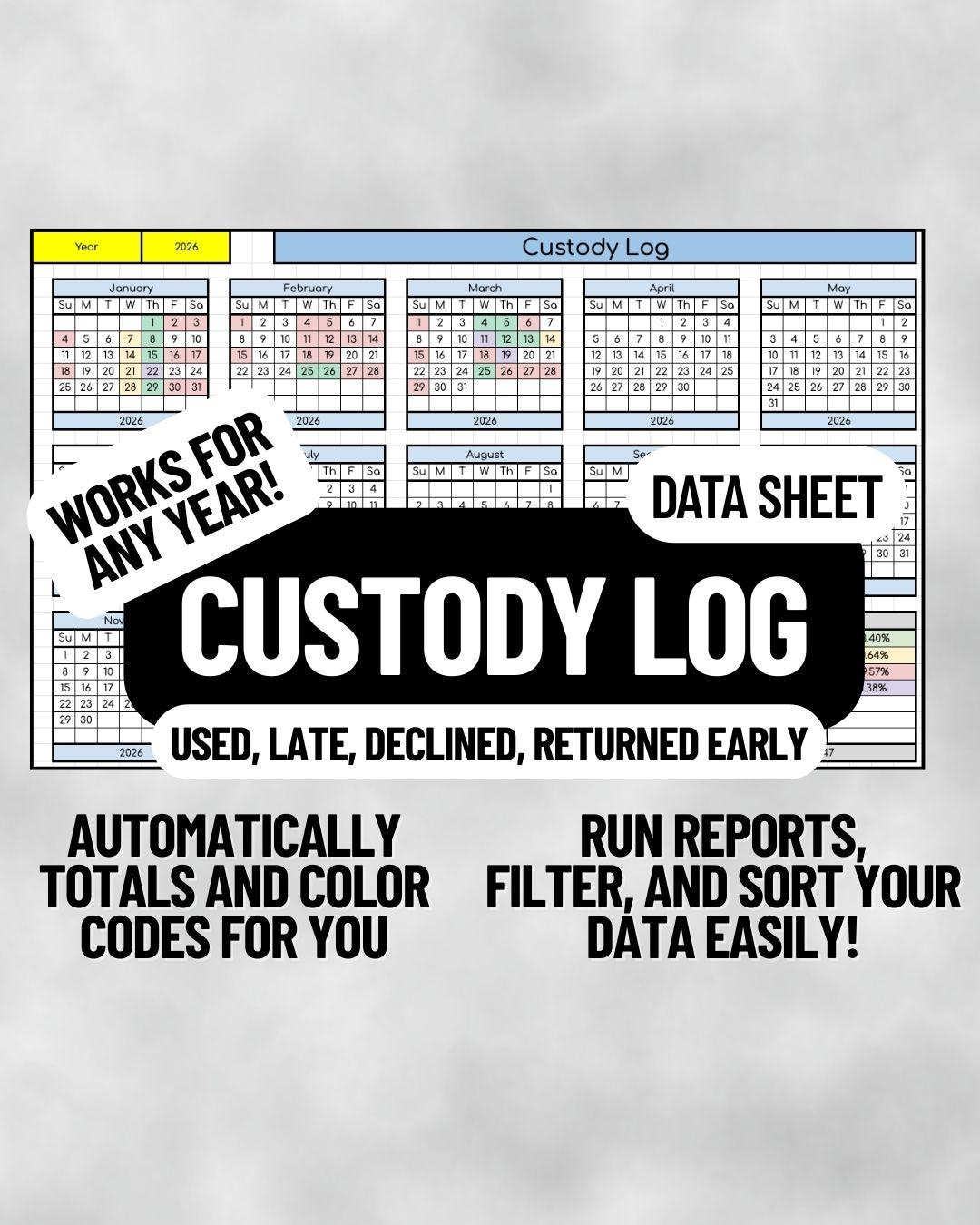 Custody Log Data Sheet- Works for Any Year! - Etsy