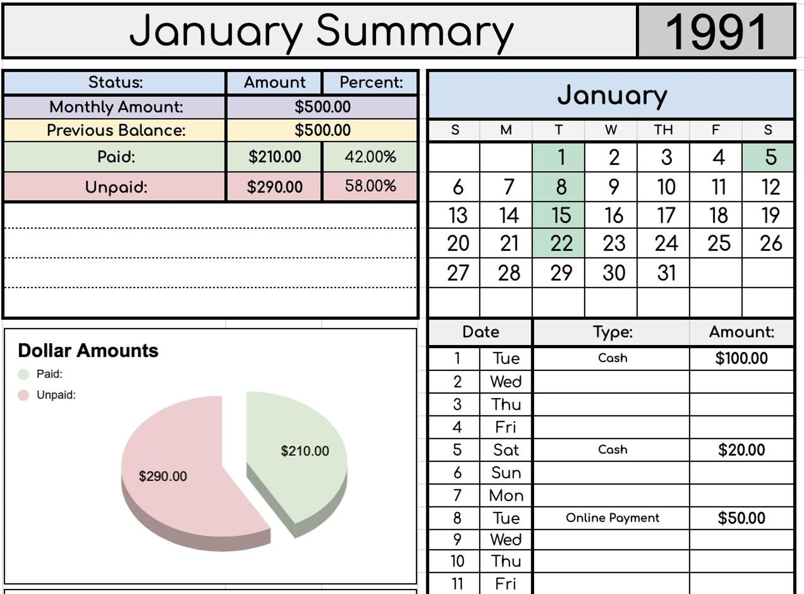 AUTOMATED Child Support Log With Monthly/yearly Summary Sheets - Etsy