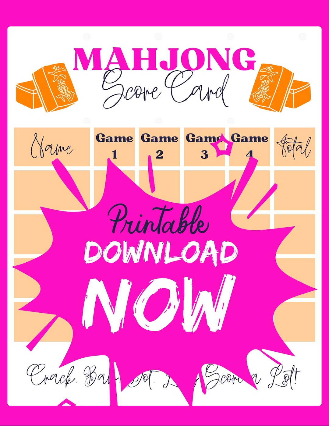 Printable Mahjong Scorecard | Digital Download Game Night Tracker ...
