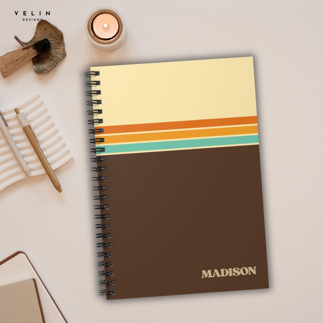 Personalized Spiral Notebook, 70s Retro Design, Custom Name Journal ...