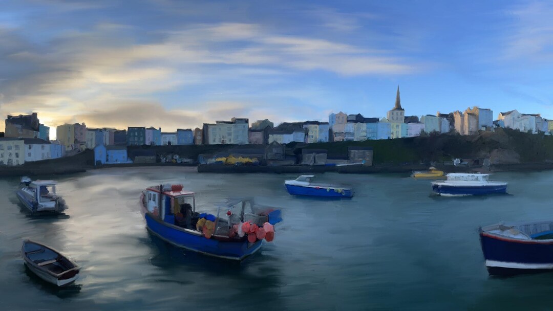 Vibrant Artwork Scenes of Tenby - Sunrise Harbour - Etsy