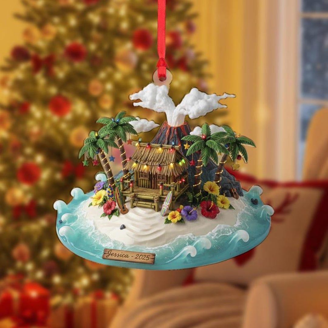 Personalized Tropical Hut Ornament: Island Scene Decoration With ...