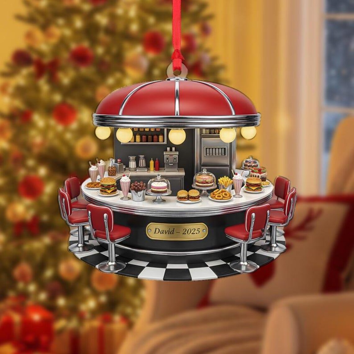 Personalized Diner Ornament: Retro Restaurant Scene Decoration With ...