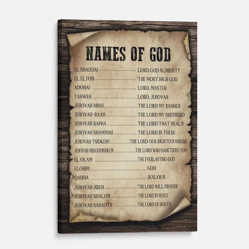 Names of God Canvas Print: Vintage Parchment Style Christian Wall Art ...