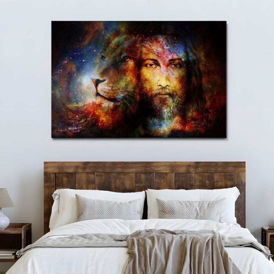 Jesus Christ With a Lion of Judah in Cosmic Space Wall Art Canvas - Etsy