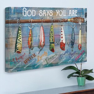 Fishing Lures Canvas Art: God Says You Are - Inspirational Scripture - Etsy
