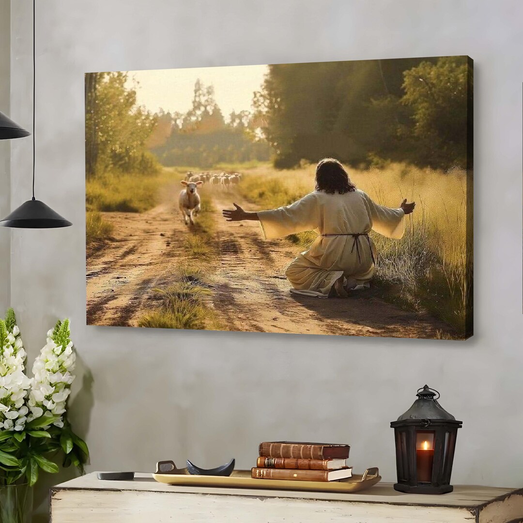 Lamb Runs to Jesus Canvas Print: Christian Biblical Wall Art - Etsy