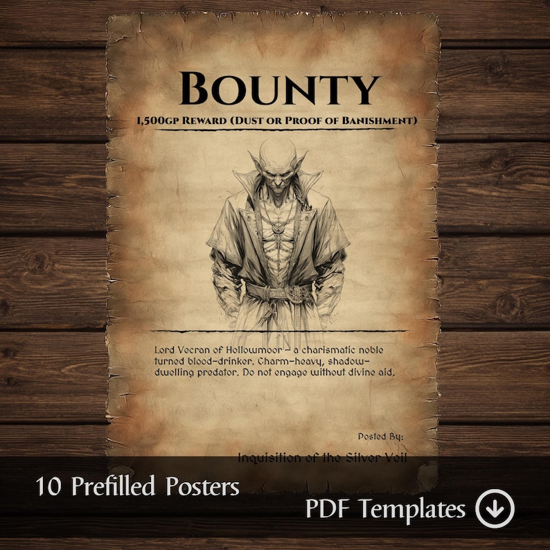 Printable Dnd Bounty Posters – “town Villains” Fantasy Art & RPG Quest ...