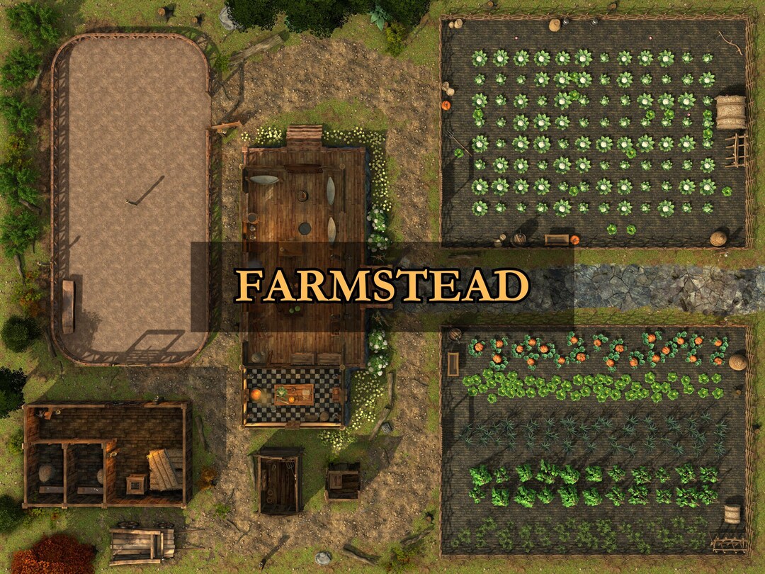 Farmstead Battlemap | 37x28 | Day & Night Variants | Dnd Battle Map ...