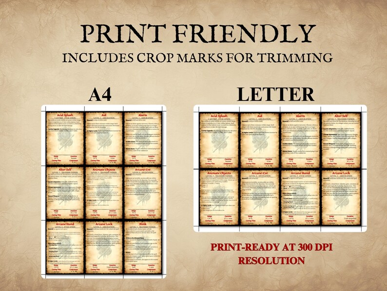 Sorcerer Dnd Spell Cards | Dnd Printable 5e Reference Deck (parchment Edition) | Spell Prep PDF ...