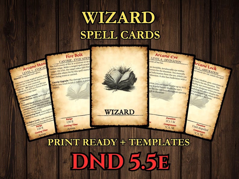 Wizard Dnd Spell Cards 2024 - 5.5e Printable PDF Spellbook - Etsy