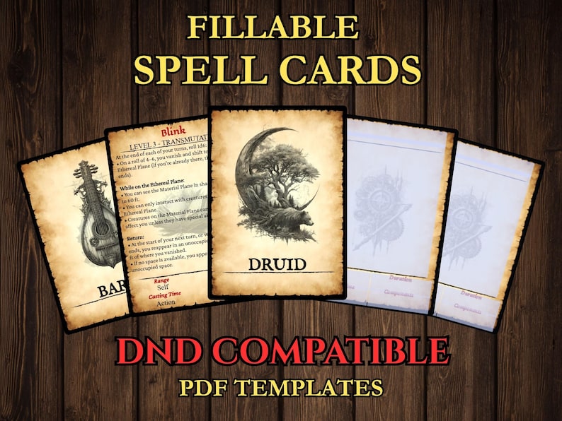 Fillable Dnd Spell Cards: All Classes, PDF Templates (digital Download ...