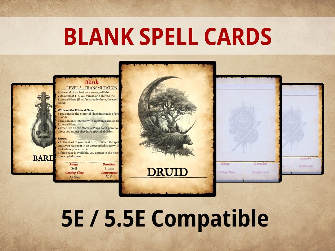 Blank Spell Cards — Printable Dnd 5e/5.5e Spell Deck | Digital Download ...