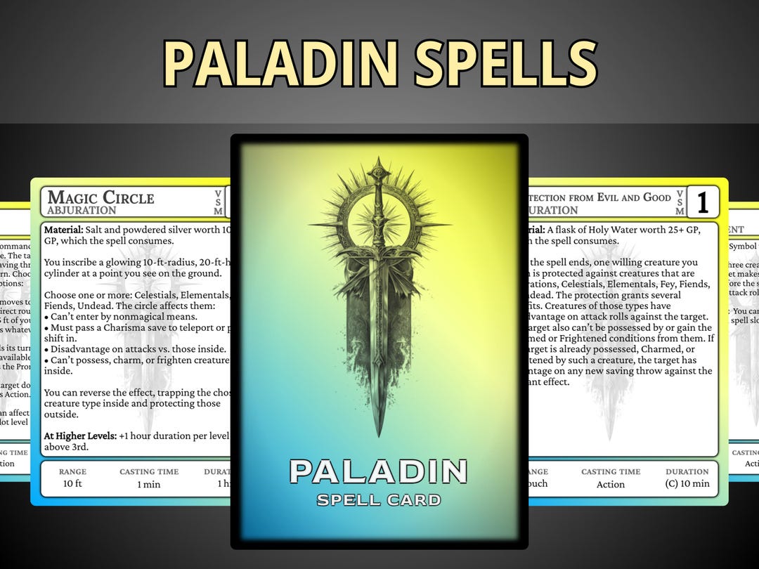 Dnd 5.5e Paladin Spell Cards — Printable Spell Deck | Digital Download ...