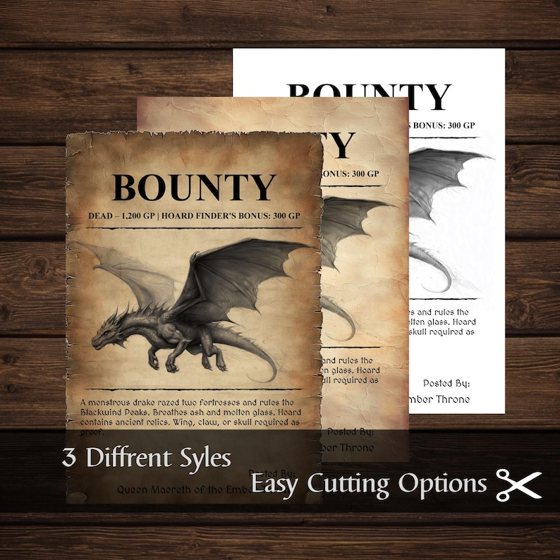 Printable Dnd Bounty Posters – “mythical Creatures” Fantasy Art & RPG ...