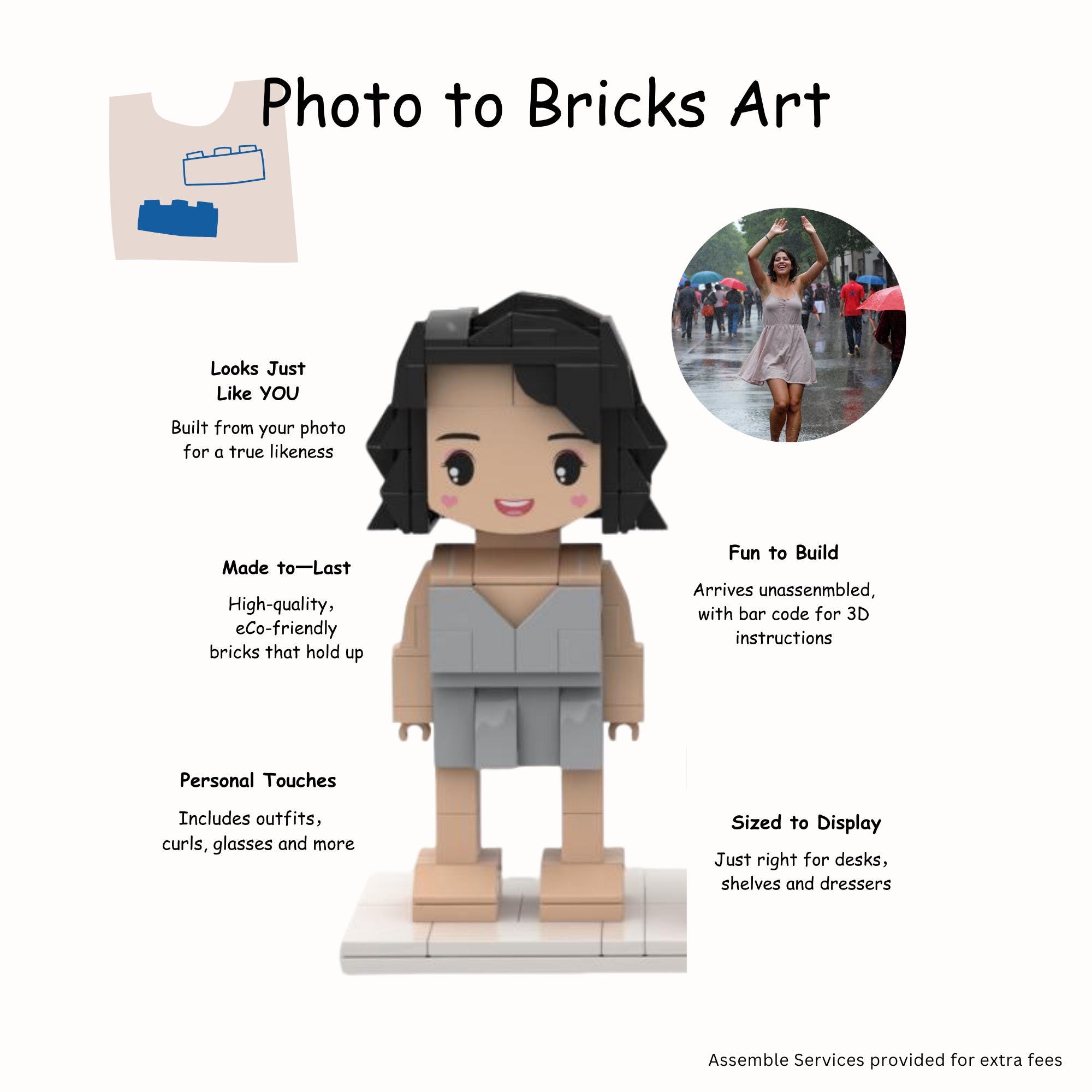 Custom Brick Figure Little Girl With Dog, Cute Brick Miniature, Full ...