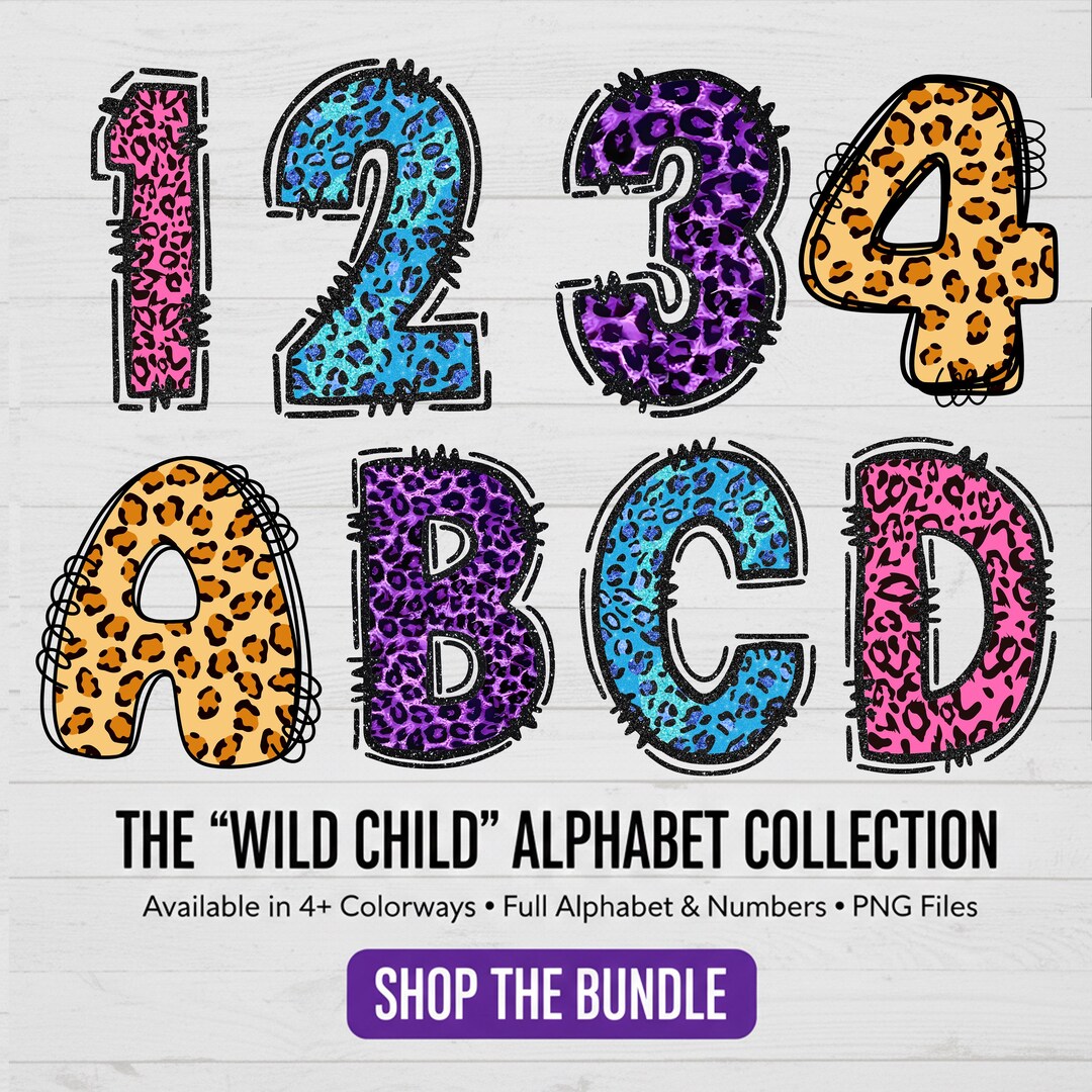Leopard Print Doodle Alphabet PNG Bundle – Western Letters, Numbers ...