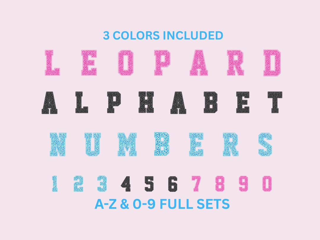 Leopard Print Alphabet & Numbers Bundle Pink, Blue, Black Glitter ...