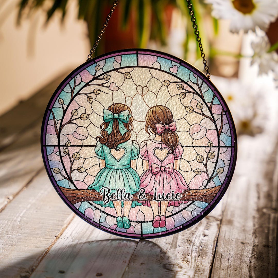Personalized Glass Suncatcher: Sisters, Friends Gift - Window Ornament ...