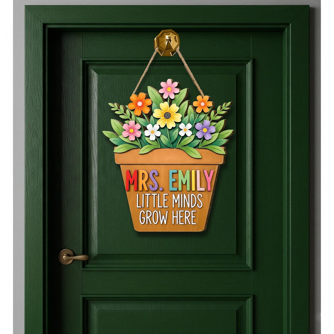 Personalized Teacher Door Sign, Flower Pot Classroom Decor With Name ...