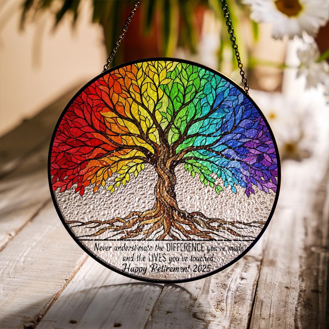 Glass Suncatcher – Tree of Life Window Hanging With Rainbow Stained ...
