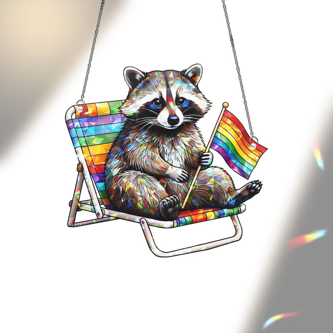 LGBT Pride Raccoon Acrylic Window Hanging – Rainbow Chair Suncatcher ...