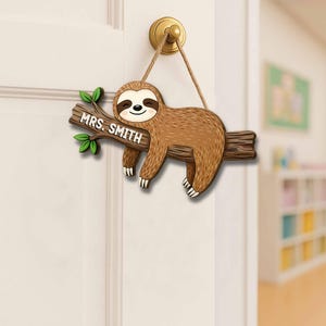 Personalized Sloth Teacher Door Sign: Custom Wooden Classroom Decor - Etsy