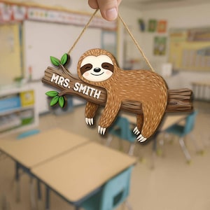 Personalized Sloth Teacher Door Sign: Custom Wooden Classroom Decor - Etsy