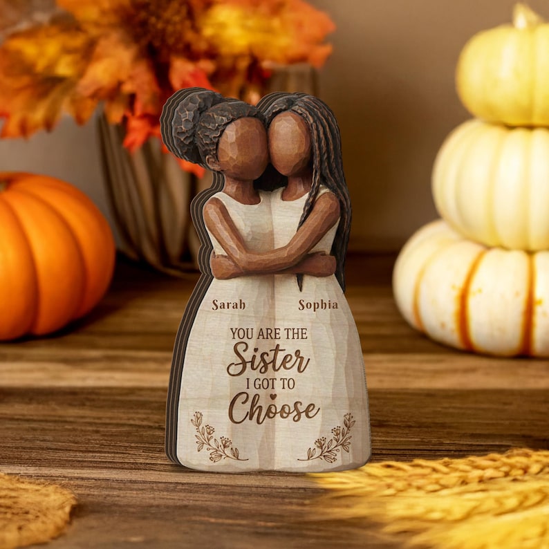 Personalized Sister Wooden Block Figurine, Two Women Hugging, Afro Hair ...